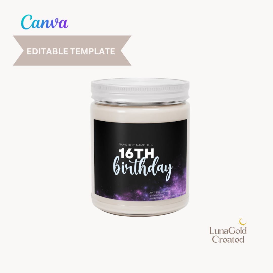 Printable Candle Label Canva Editable Template - Custom Birthday Candle ...