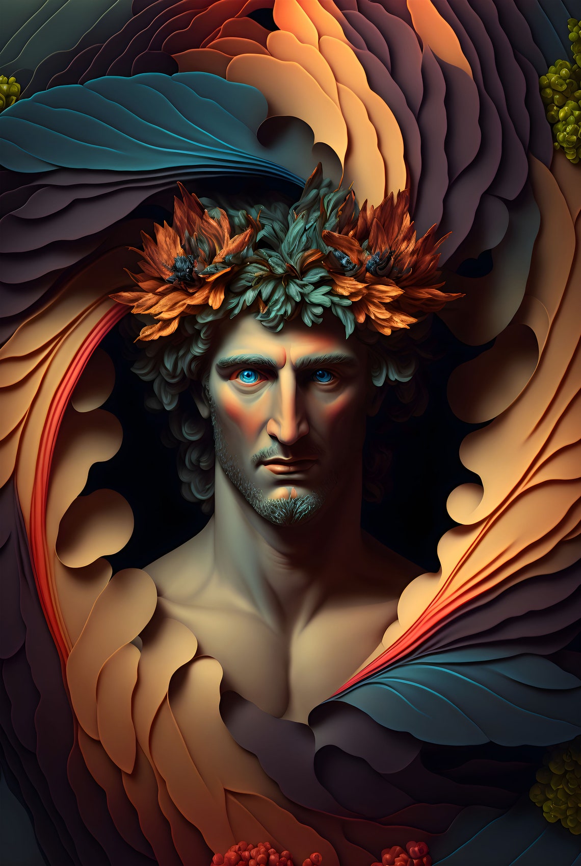 Digital Art Abstract Greek God Portrait Dionysus Perfect - Etsy