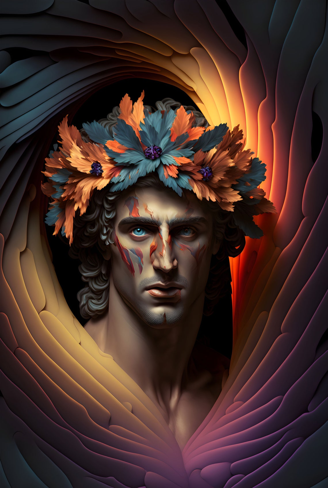 Digital Art Abstract Greek God Portrait Dionysus Perfect - Etsy