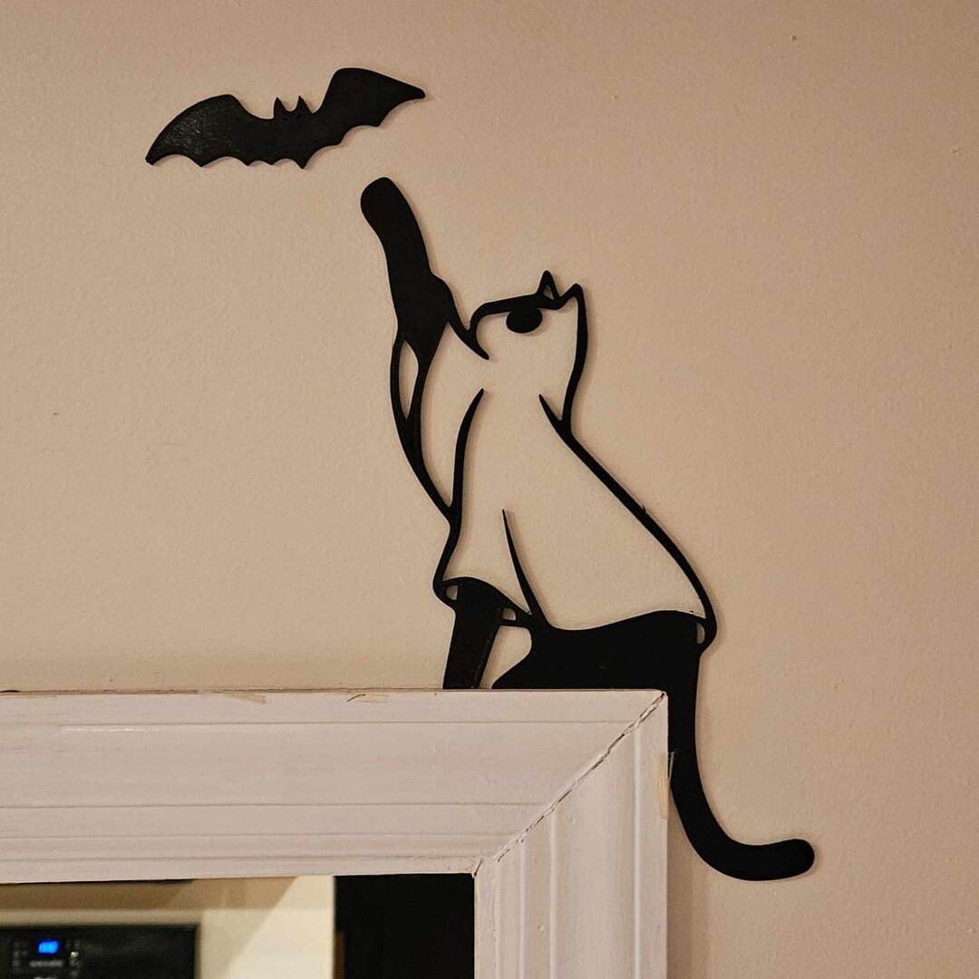 Ghost Cat Chasing Bat Door Frame Topper, Halloween Cat Lover Gift ...