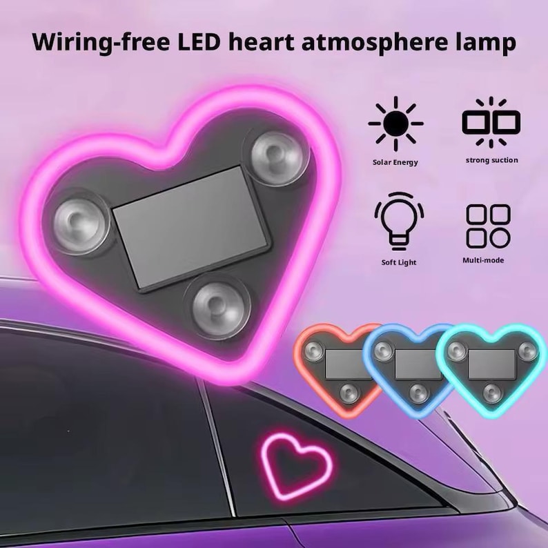 Solar Neon Heart LED Light – JDM Car Accessory Smart Lighting - Etsy