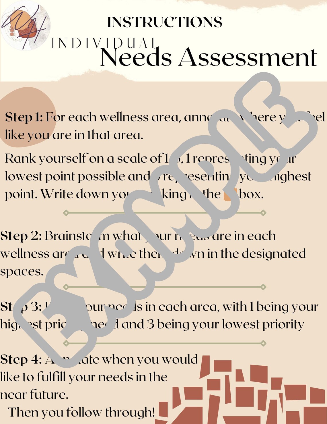 Personal Needs Assessment L Mental Health Worksheet L Self-care L ...