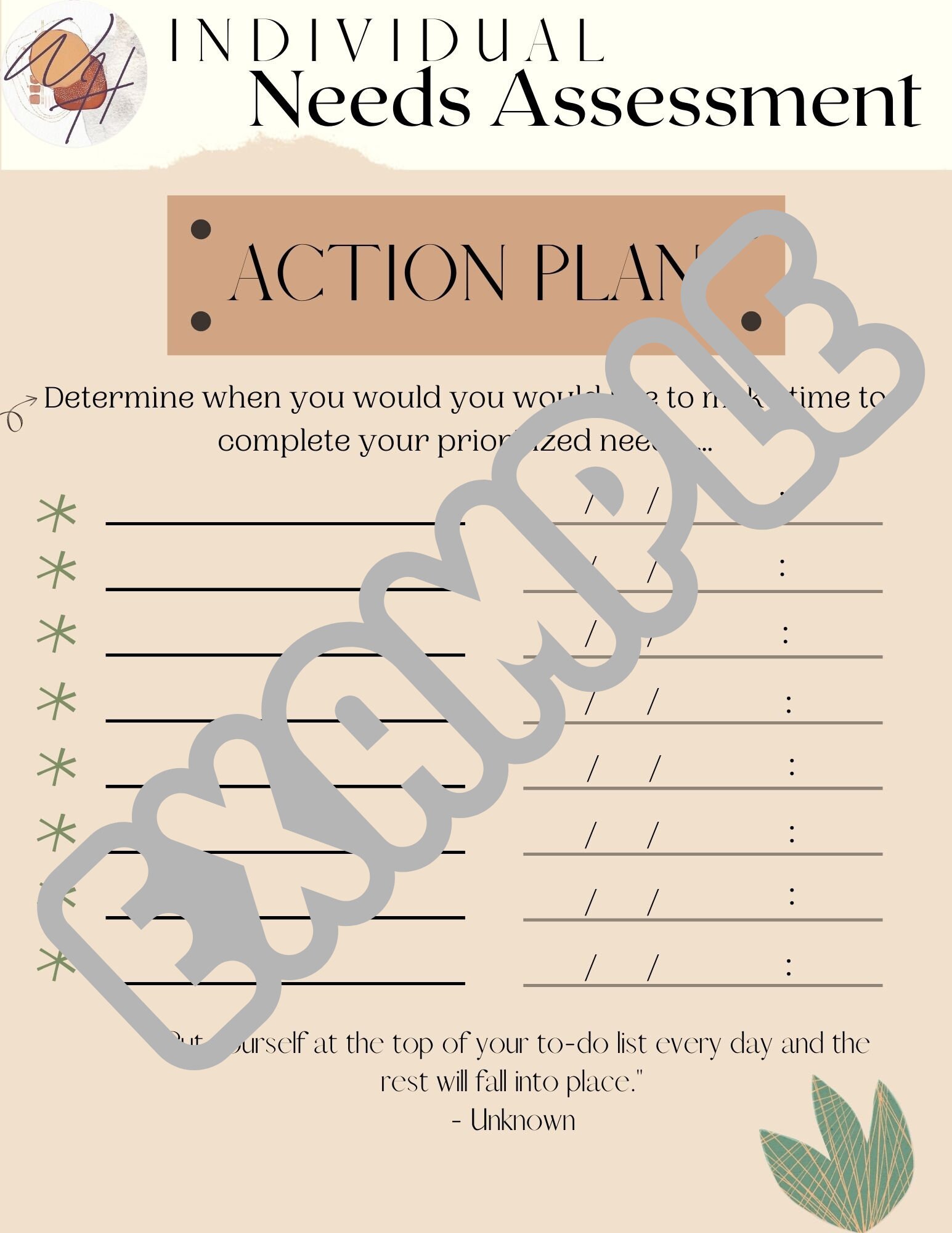 Personal Needs Assessment L Mental Health Worksheet L Self-care L ...