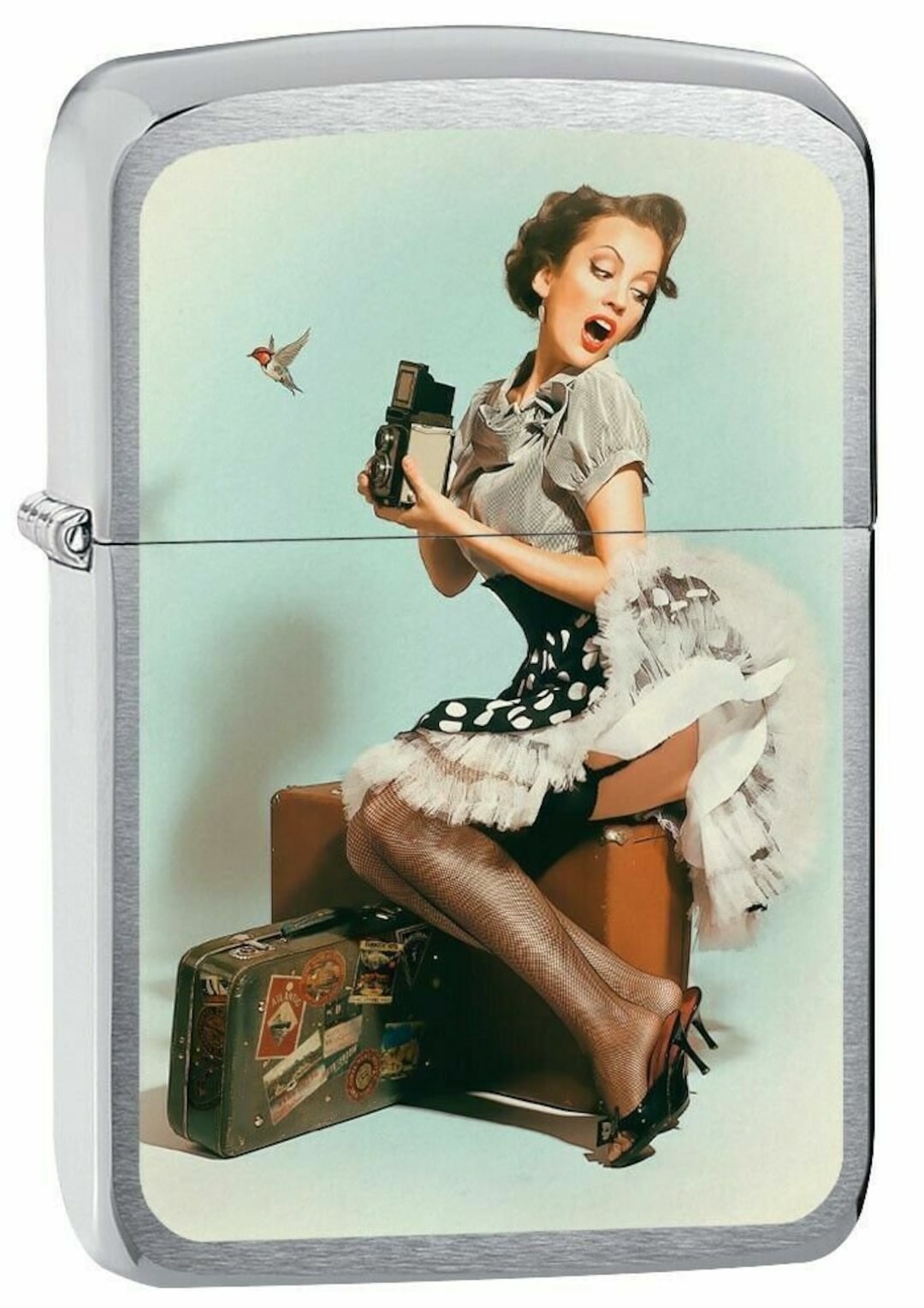 Zippo Lighter: Pin-up Girl With Suitcases - Brushed Chrome - Etsy