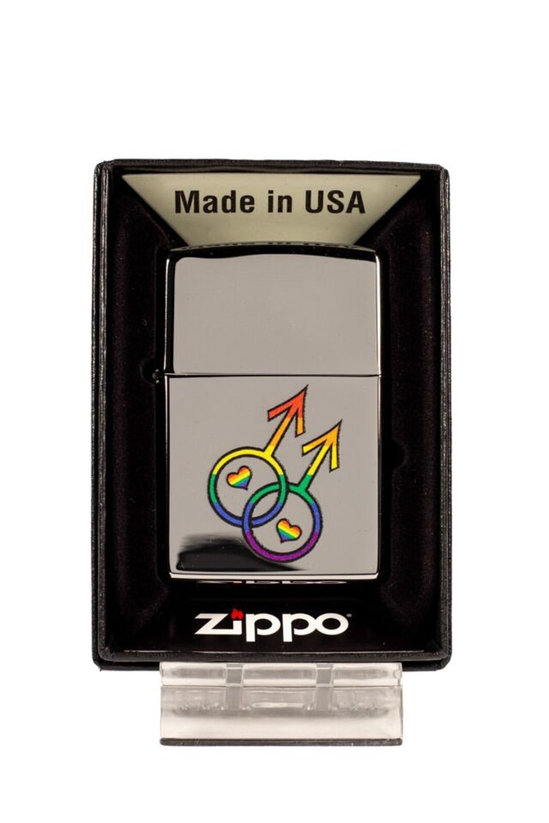 Interlocking Mars Symbols Gay LGBTQ Pride High Polish Chrome Zippo ...