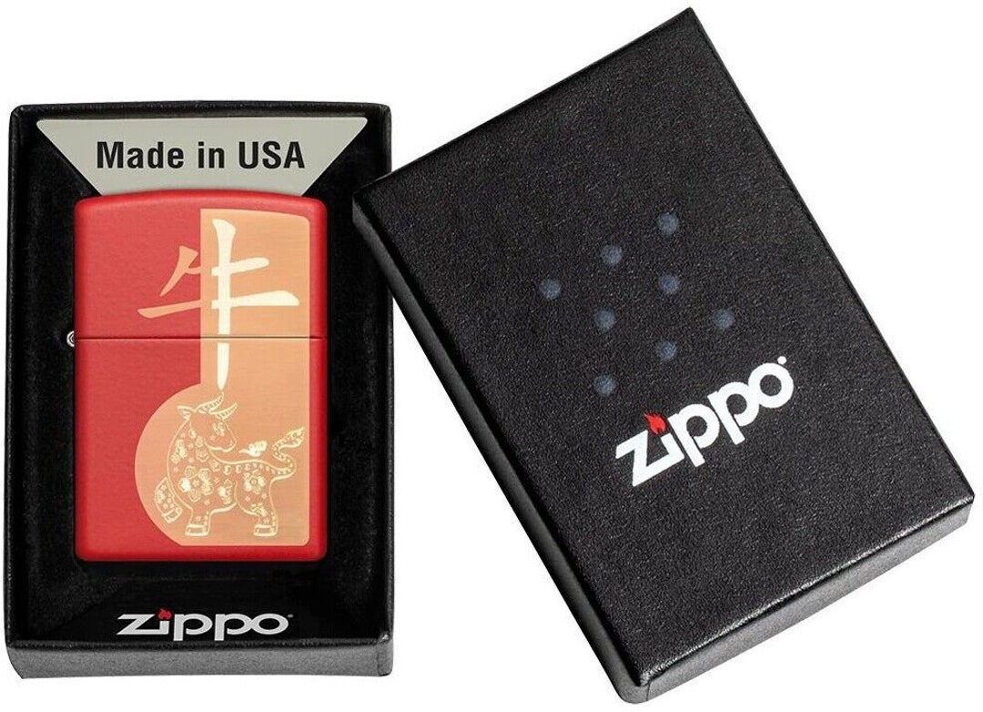 ZIPPO 2021 Chinese Zodiac Year of the Gold Ox Red Matte 49233 Good Luck ...
