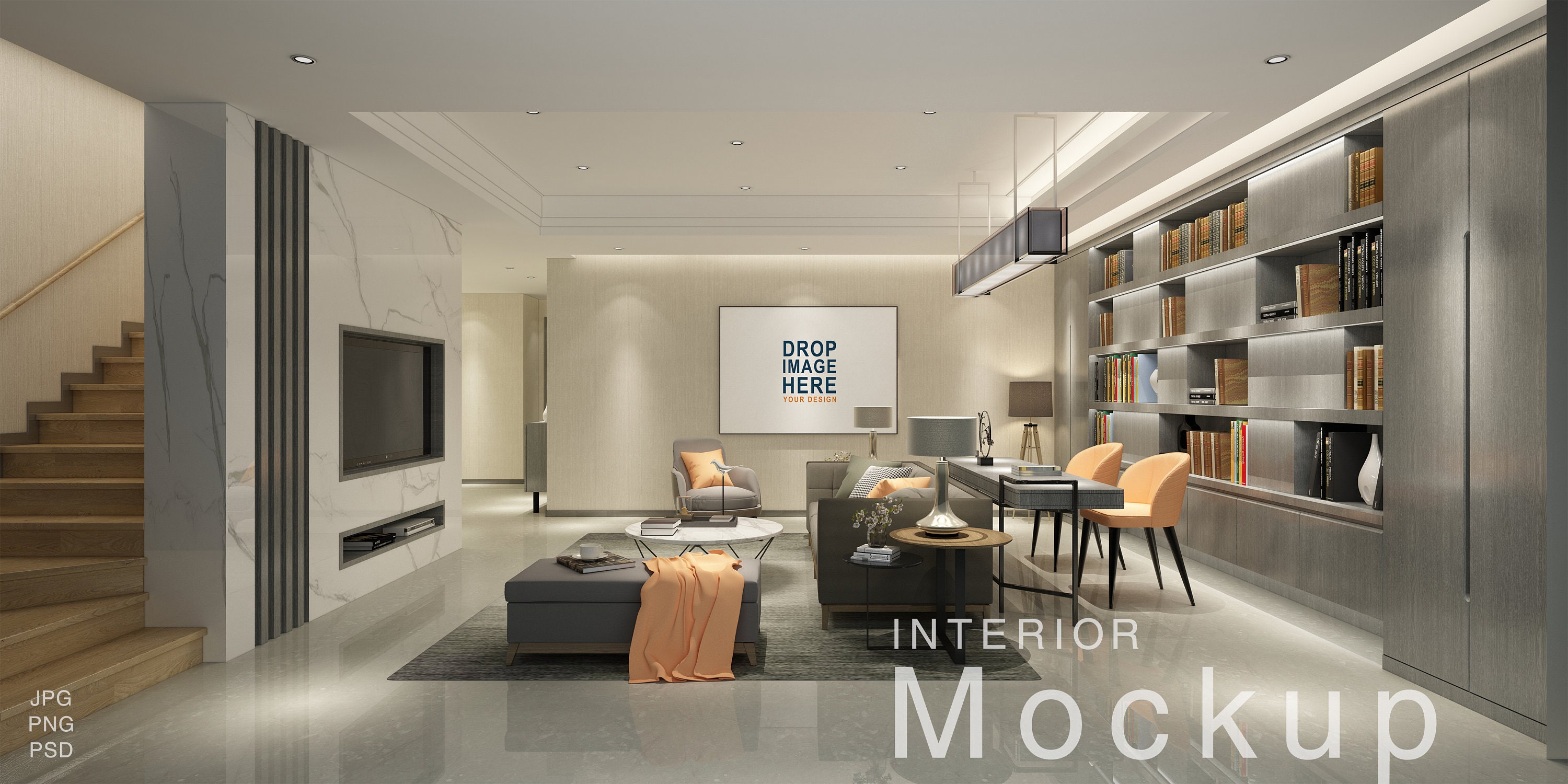Modern Living Room Interior Mockup - Realistic Render - Etsy