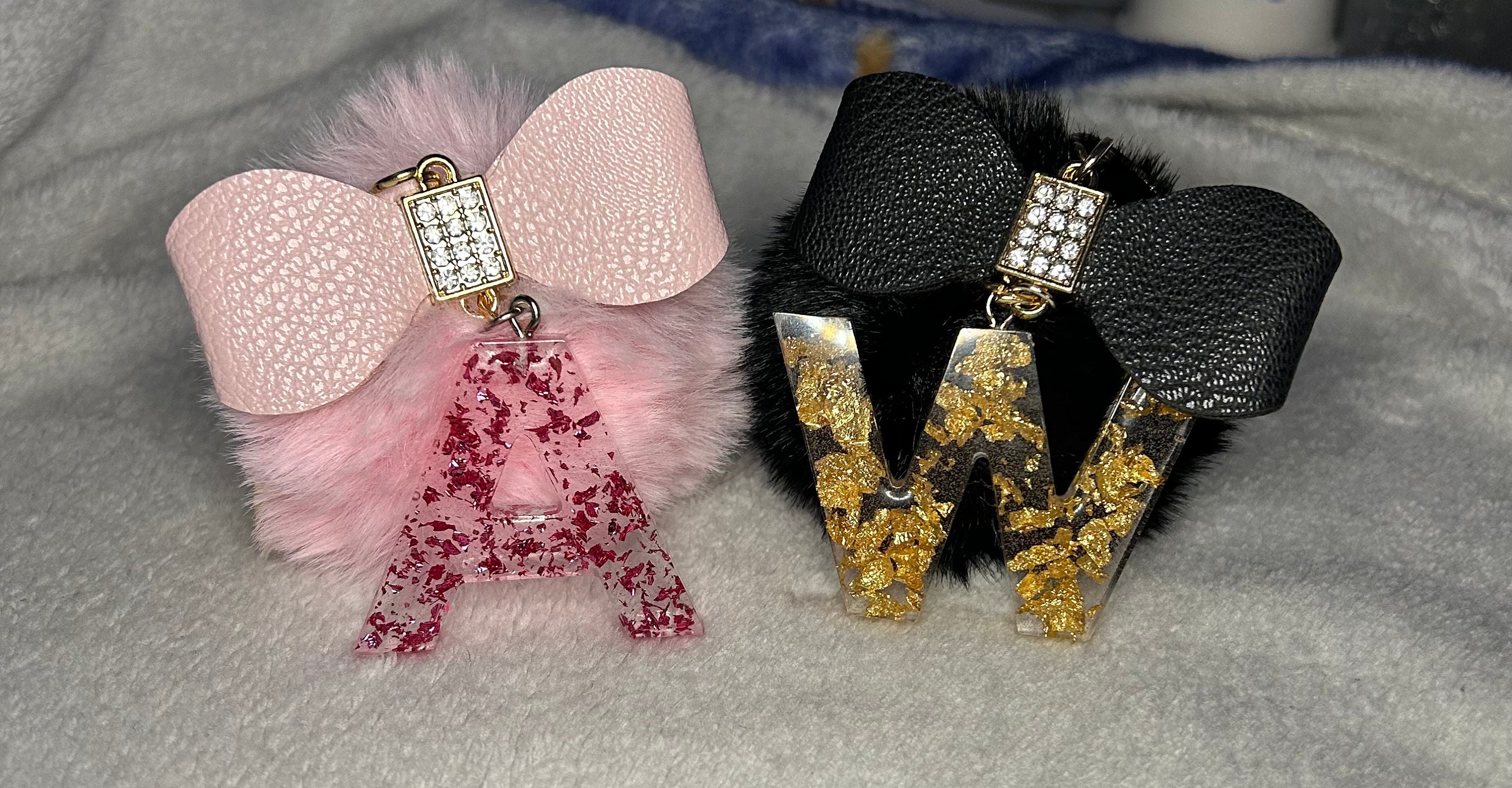 Puffball Keychain With Custom Foil Resin Initial - Etsy