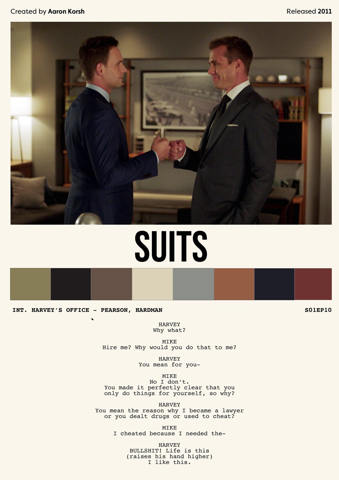 Suits TV Show Poster: Harvey & Mike Quote - Minimalist Lawyer Office ...