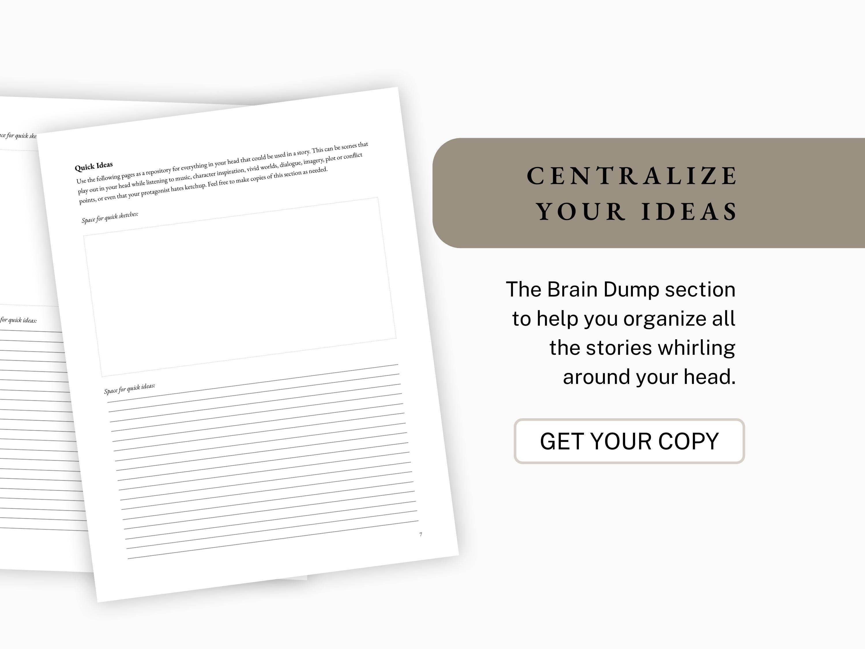 Story Idea Generation & Brainstorming Journal | Novel Planning Notebook ...