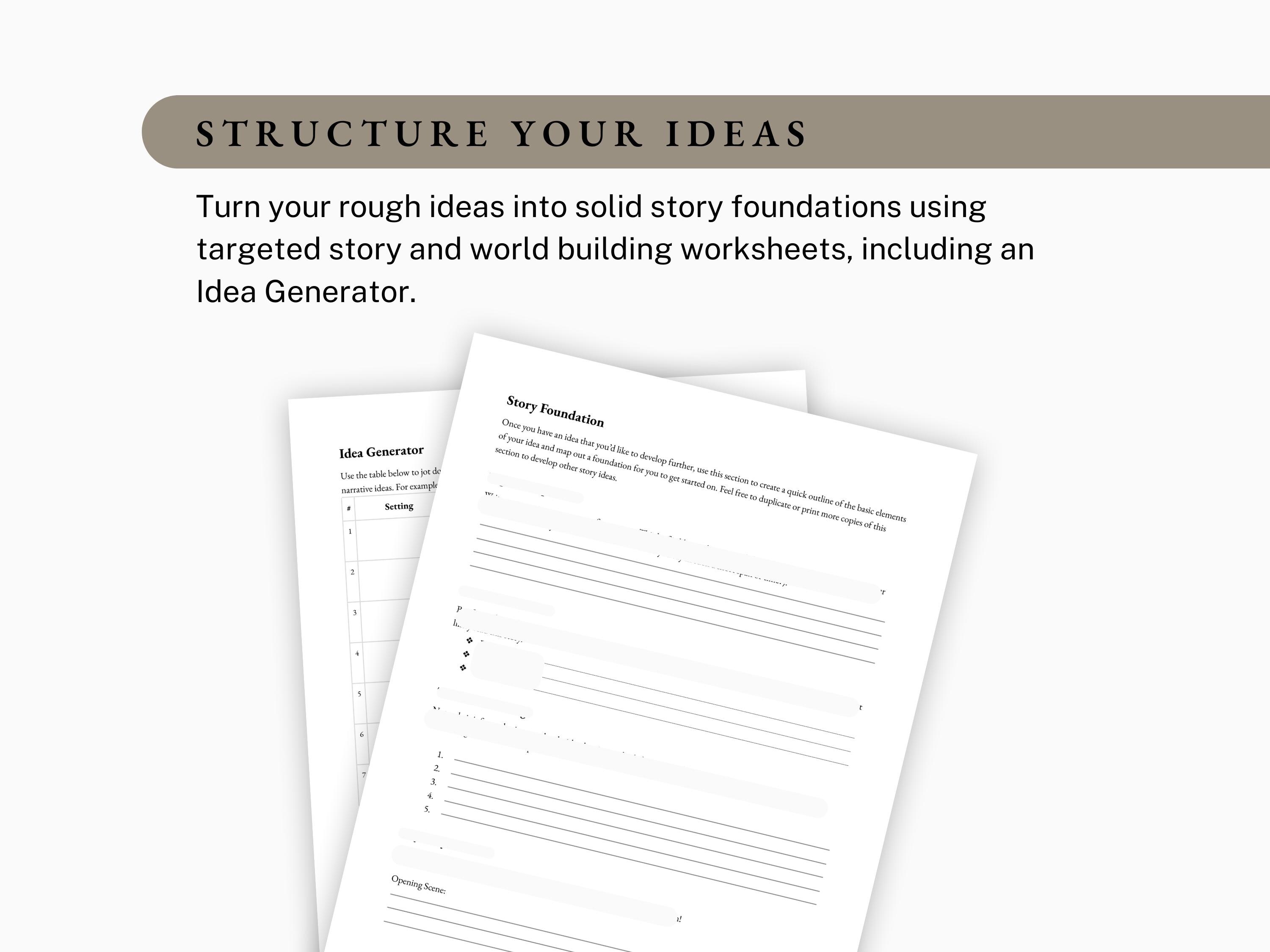Story Idea Generation & Brainstorming Journal | Novel Planning Notebook ...