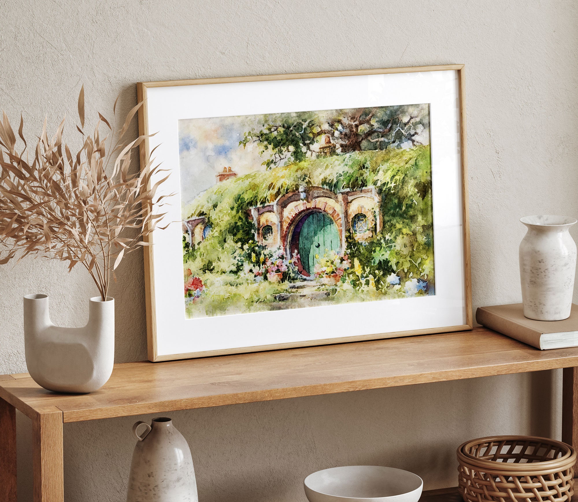 Bag End Inspired Watercolor Painting, Hobbit Hole Printable Wall Art ...