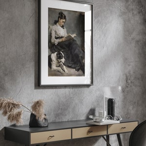 Antique Portrait Woman Reading, Vintage Bedroom Wall Decor, Elegant ...