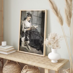Antique Portrait Woman Reading, Vintage Bedroom Wall Decor, Elegant ...