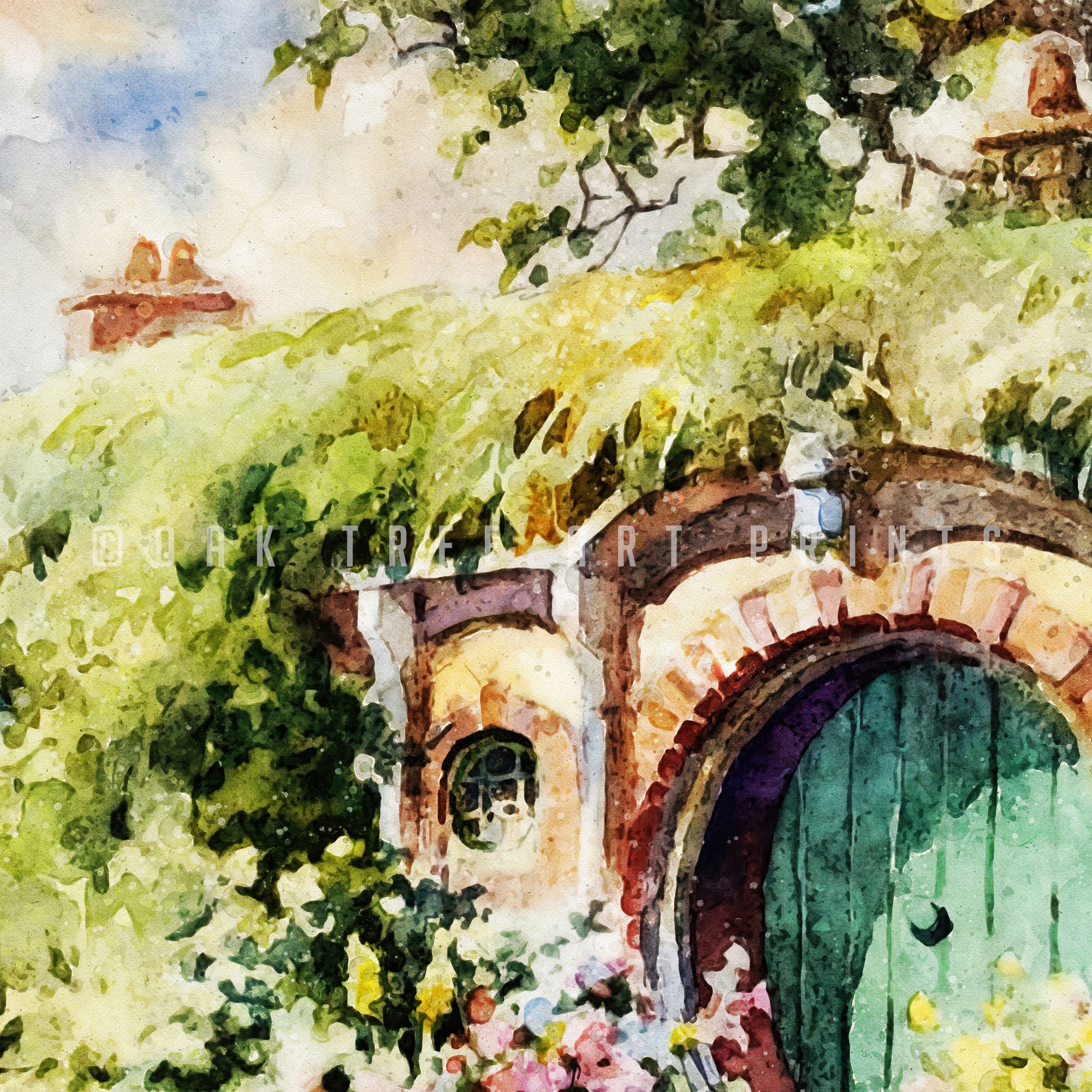 Bag End Inspired Watercolor Painting, Hobbit Hole Printable Wall Art ...