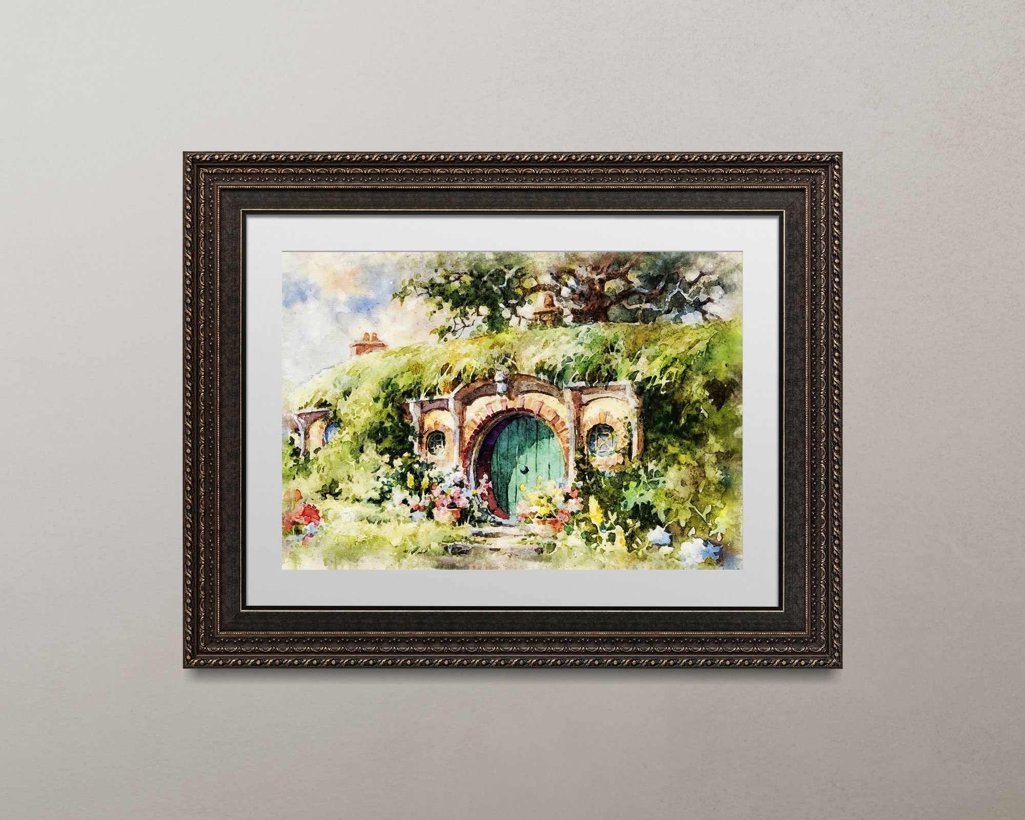 Bag End Inspired Watercolor Painting, Hobbit Hole Printable Wall Art ...