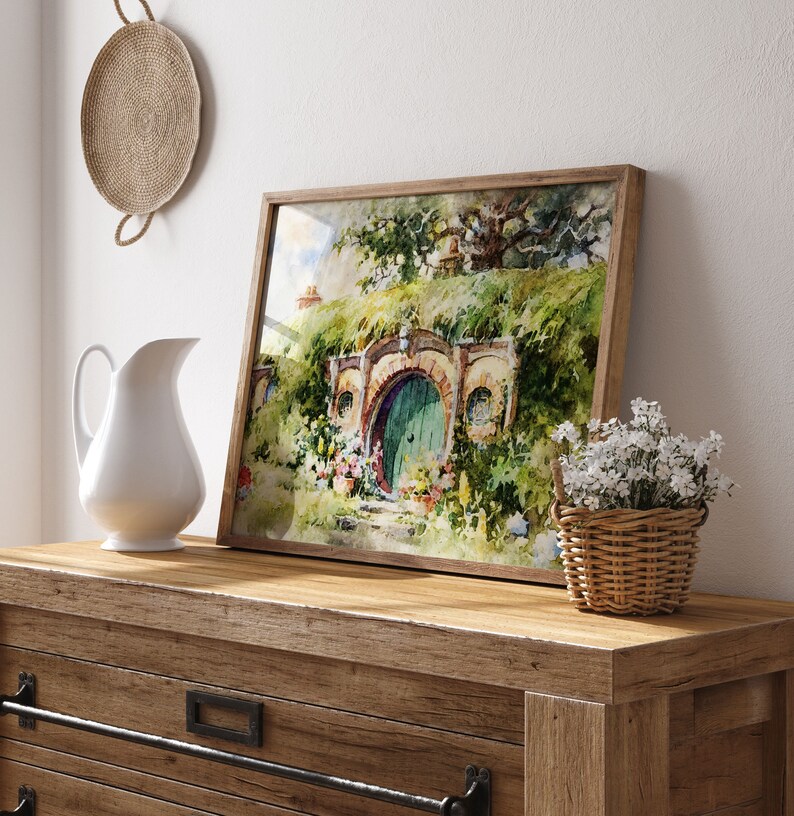 Bag End Inspired Watercolor Painting, Hobbit Hole Printable Wall Art ...