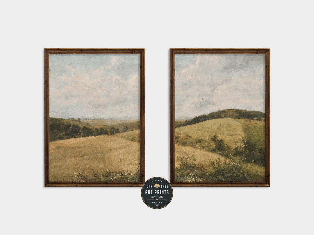Set of Two Vintage Landscape Split Panel Art Prints, 2 Large Wall Art ...