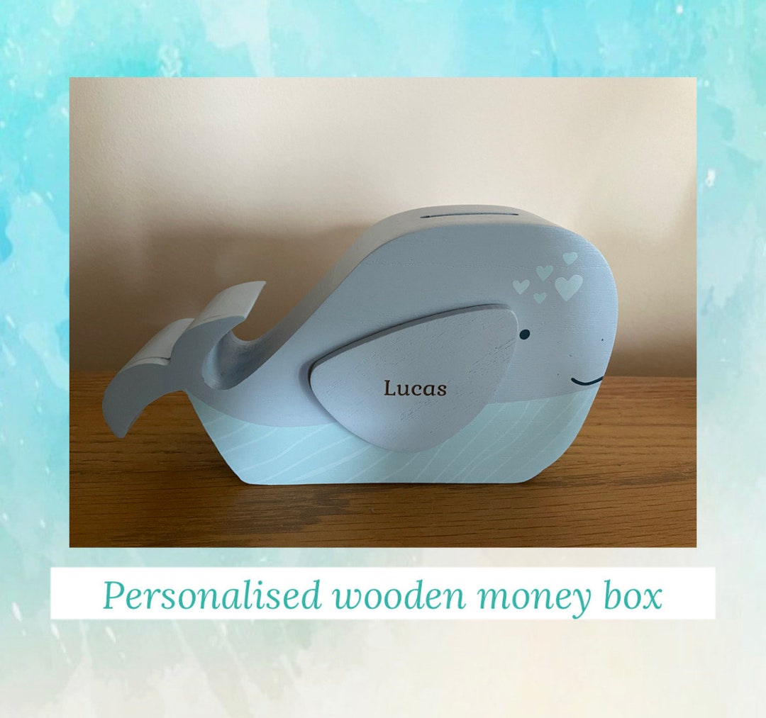 Personalised Wooden Whale Money Box - Etsy UK