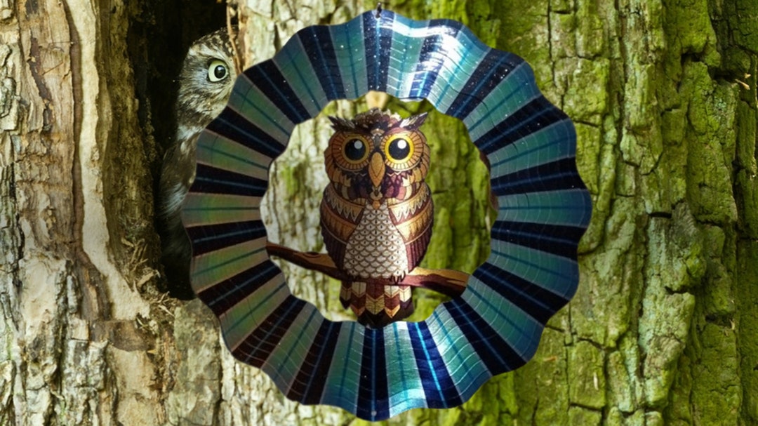 Cute Owl 12" Stainless Steel Wind Spinner - Etsy