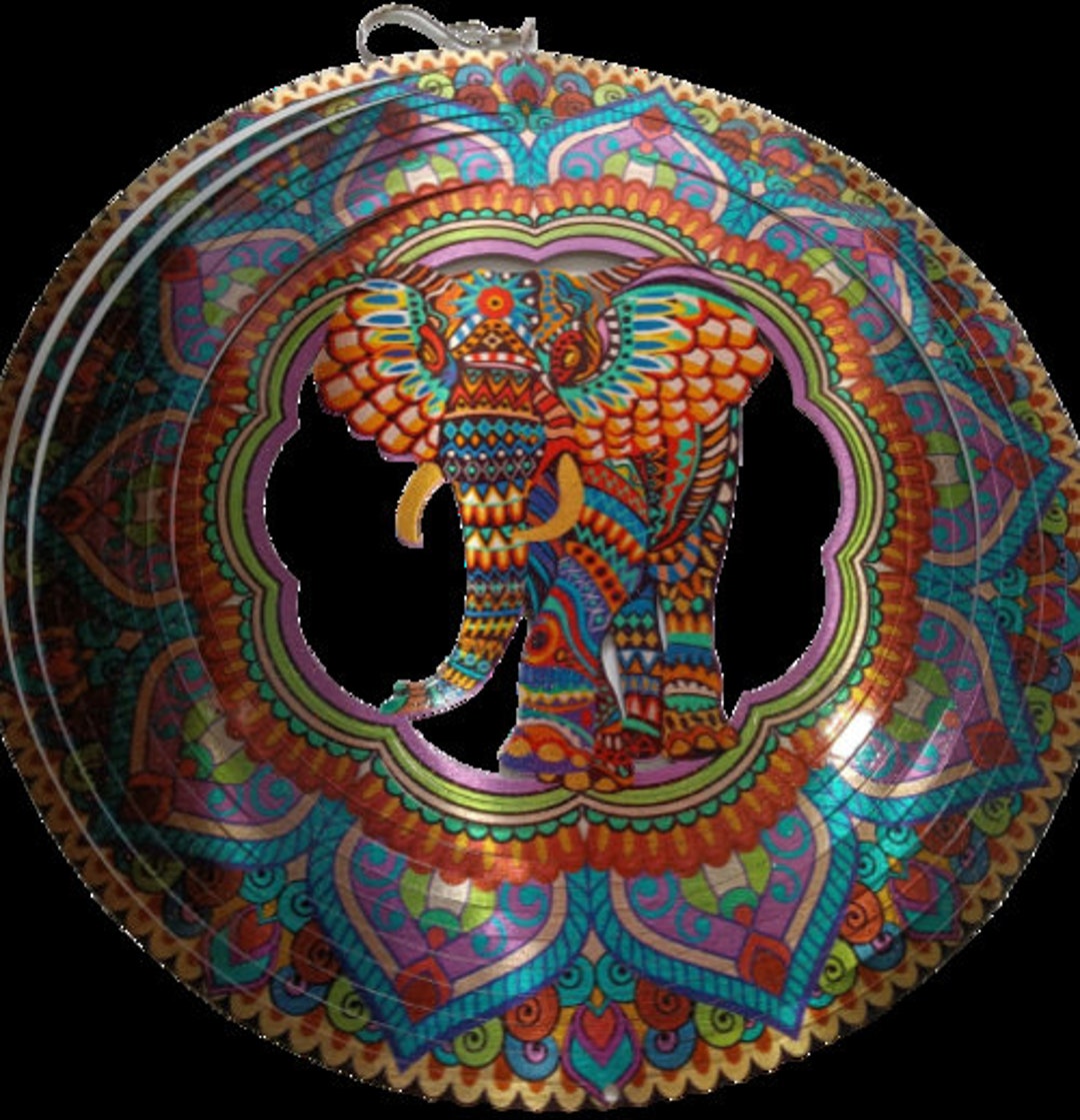 Elephant Mandala 12" Stainless Steel Wind Spinner - Etsy