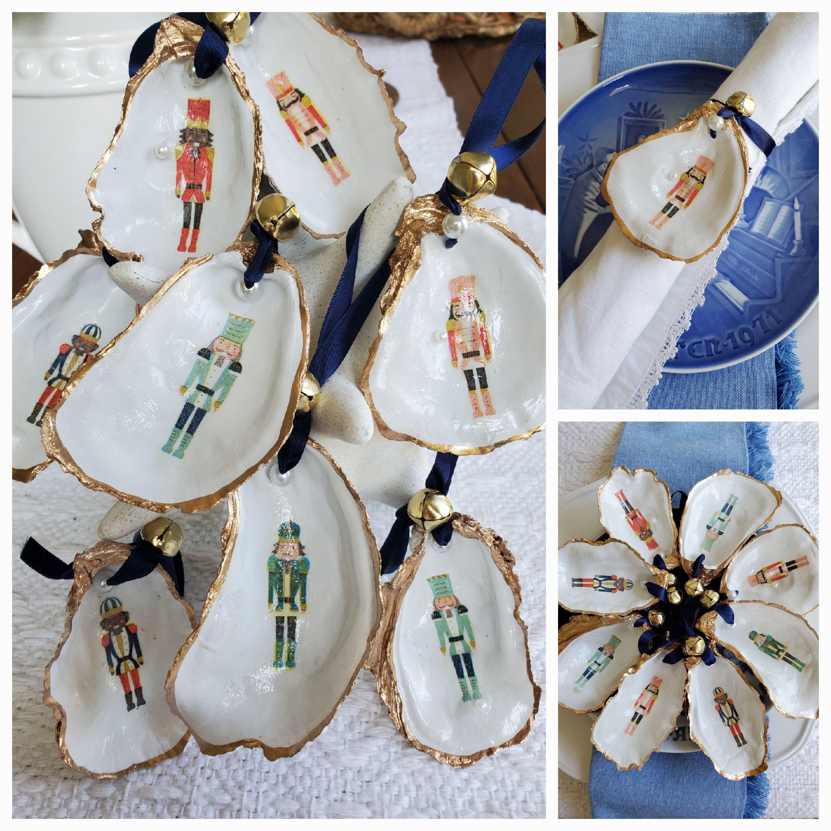 Set of 8 Colorful Nutcracker Oyster Shell Christmas Ornaments/ Napkin ...