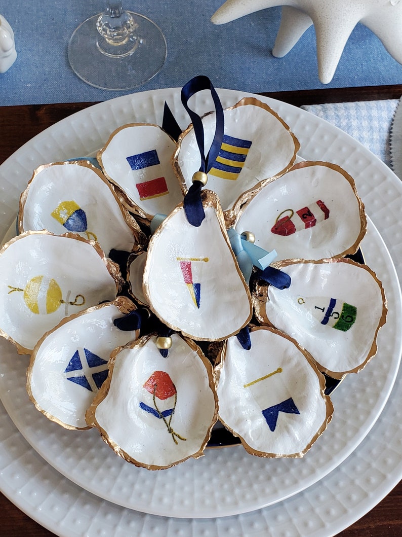 Set of 10 Nautical Oyster Shell Napkin Rings: Coastal Sailing Decor ...