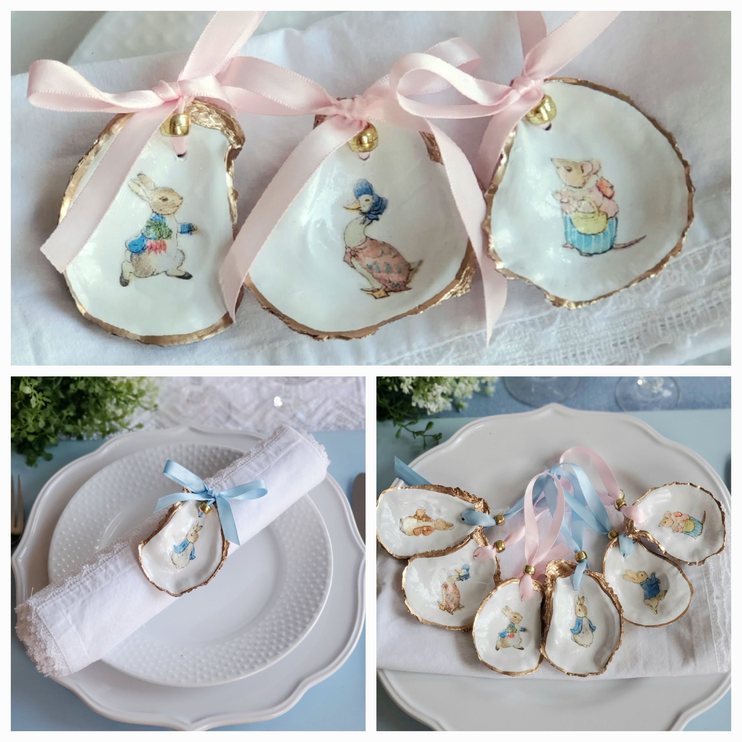 Set of 6 Peter Rabbit Napkin Rings/ Oyster Ornaments, Beatrix Potter ...