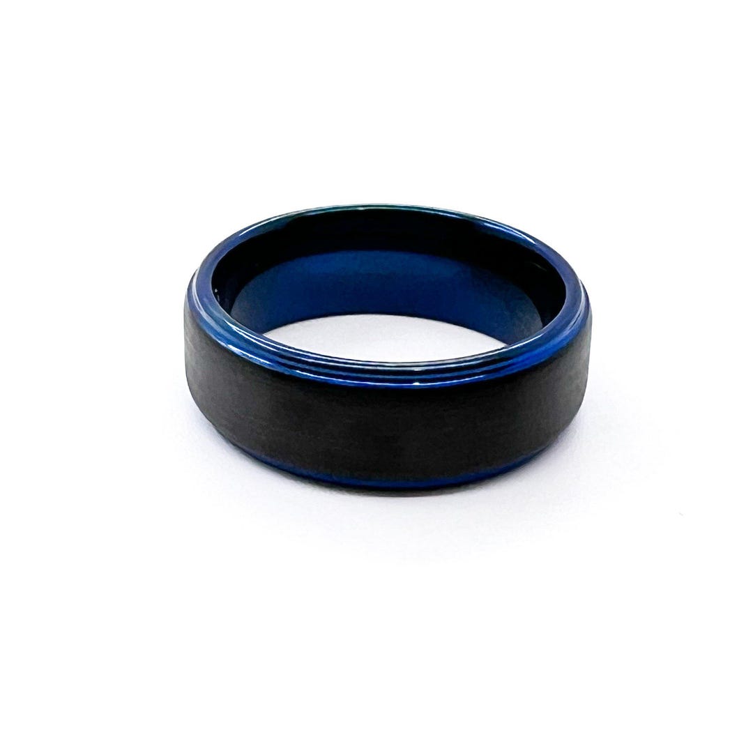 Earthing Jewelry - Black Tungsten Ring With Thin Blue Lines - Etsy