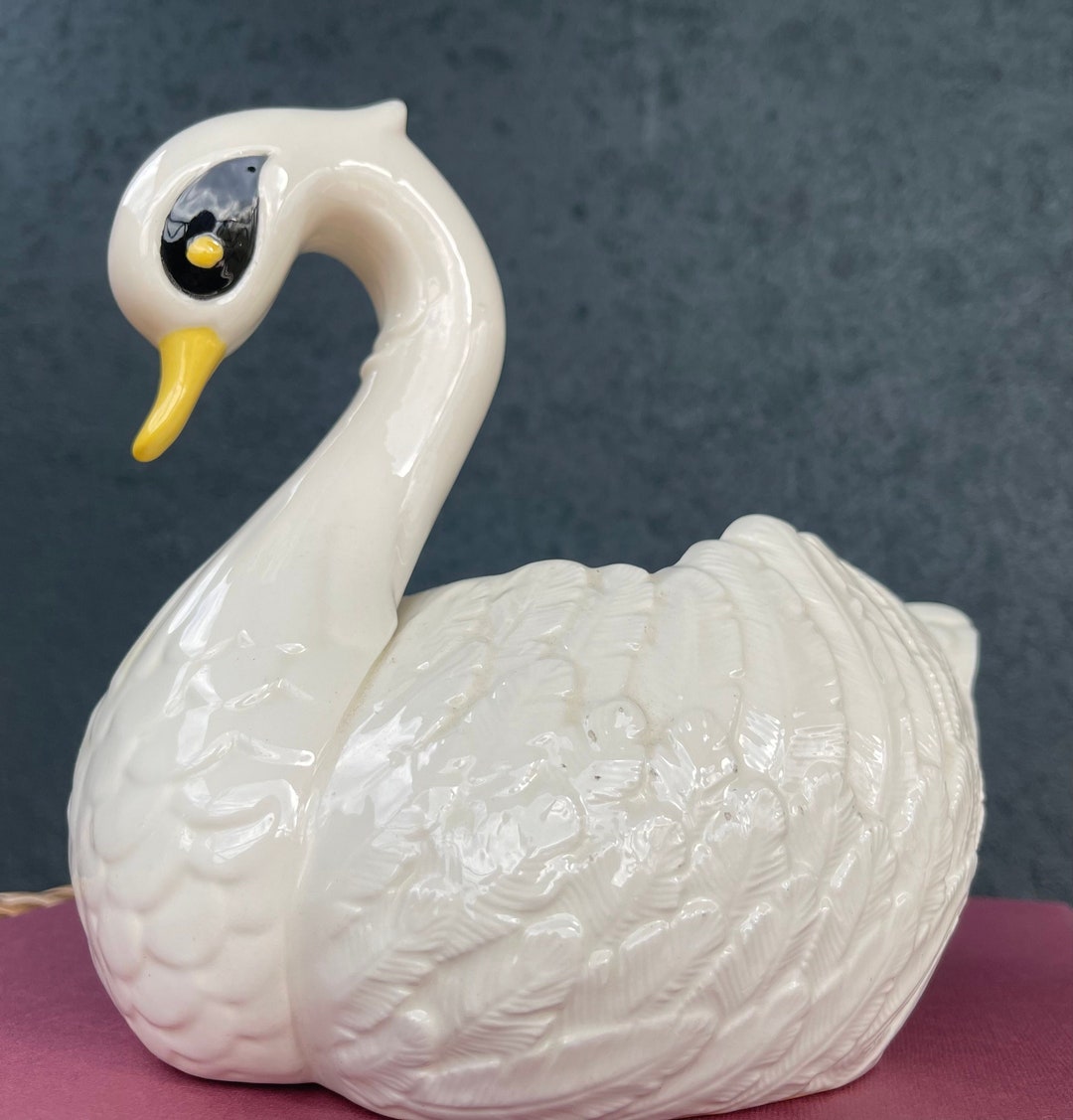 Mid Century Ceramic Swan Flower Pot White With Black Accents - Etsy