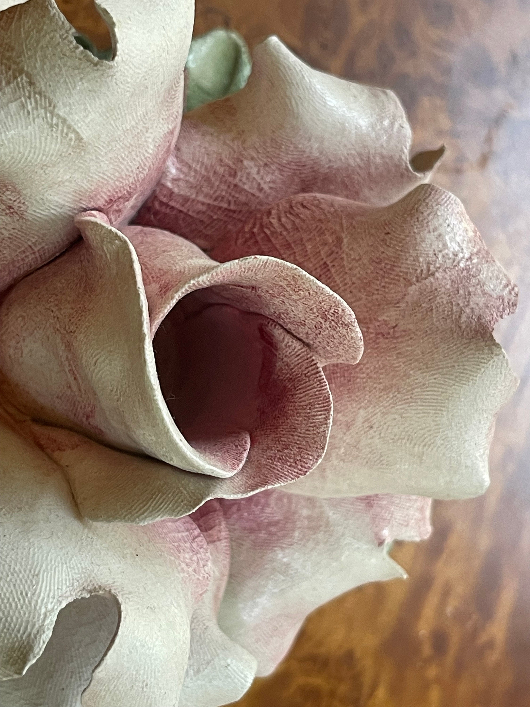 Large Blooming Pink Porcelain Rose- Vintage Capodimonte Italian ...