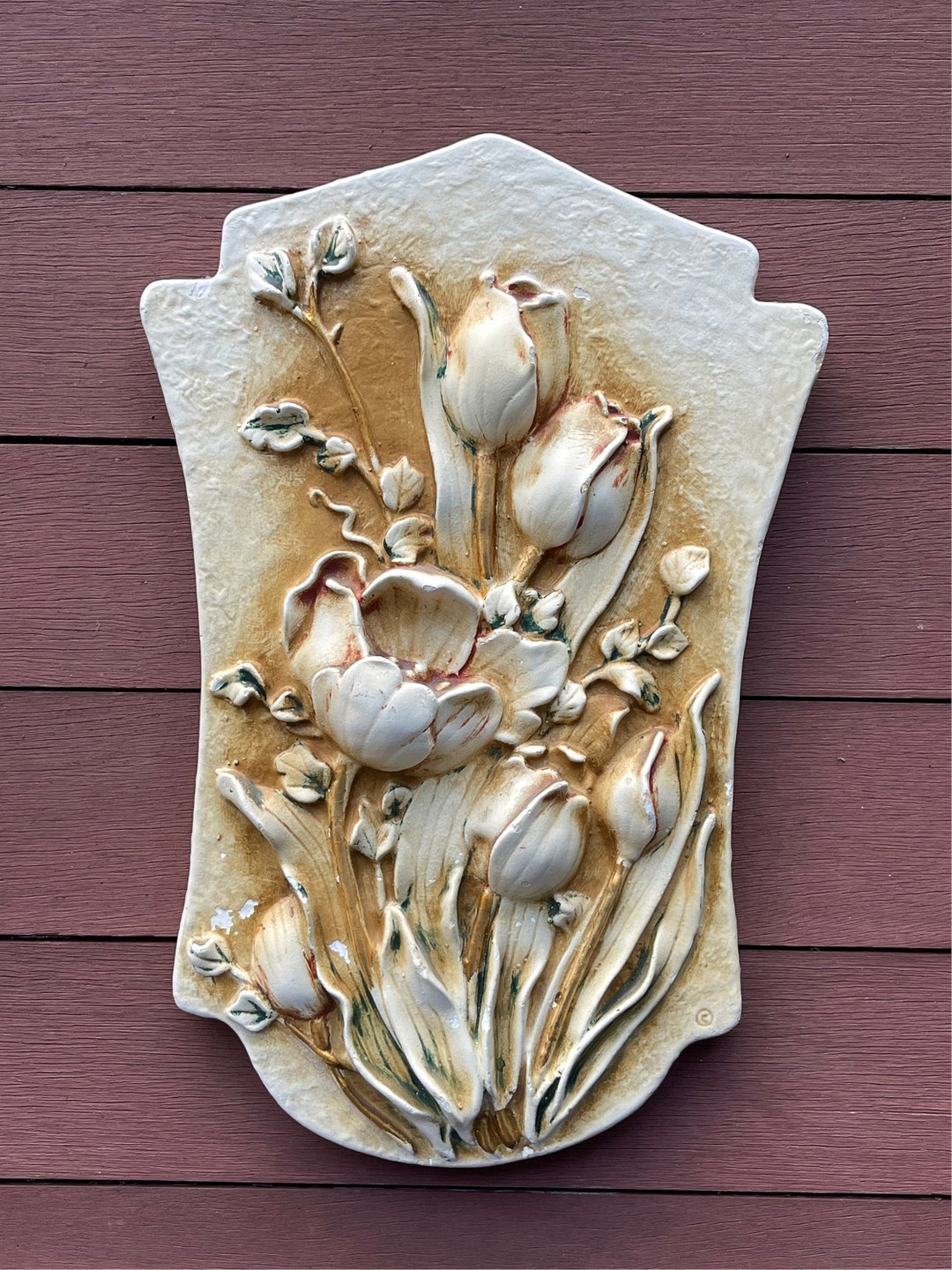 Antique Plaster Plaque Painted Floral Motif - Etsy