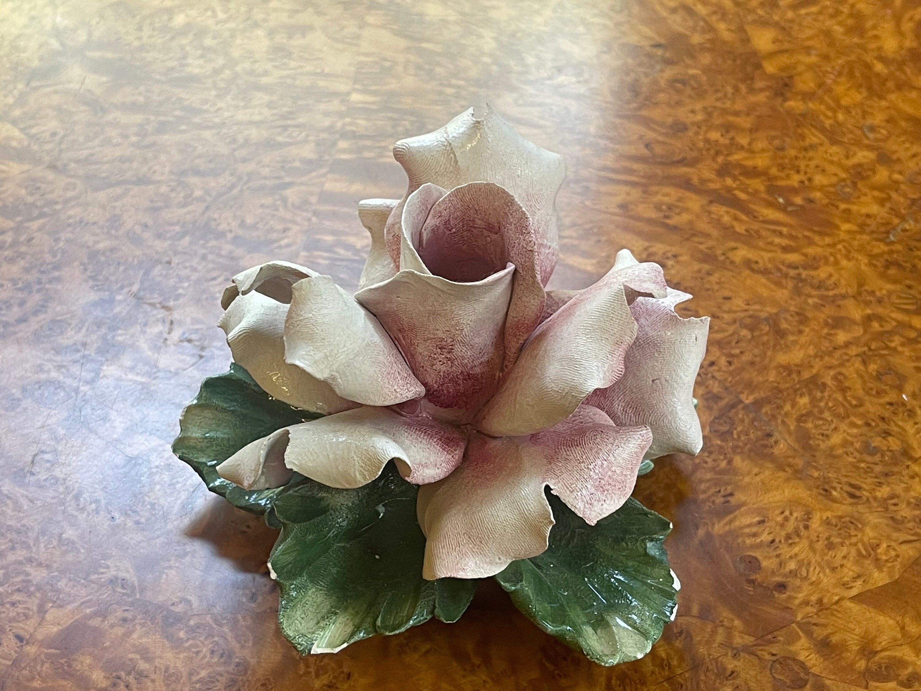 Large Blooming Pink Porcelain Rose- Vintage Capodimonte Italian ...