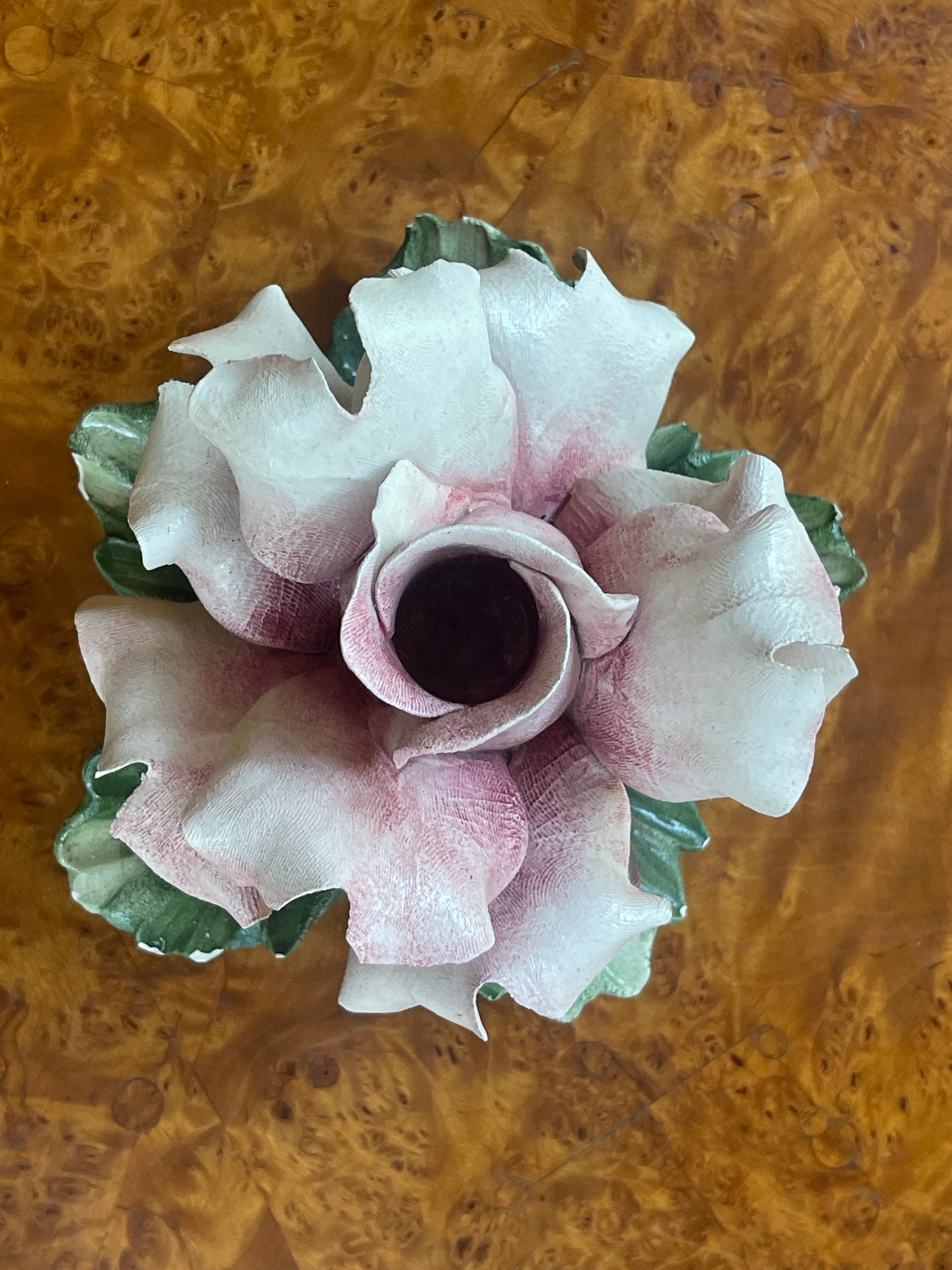 Large Blooming Pink Porcelain Rose- Vintage Capodimonte Italian ...