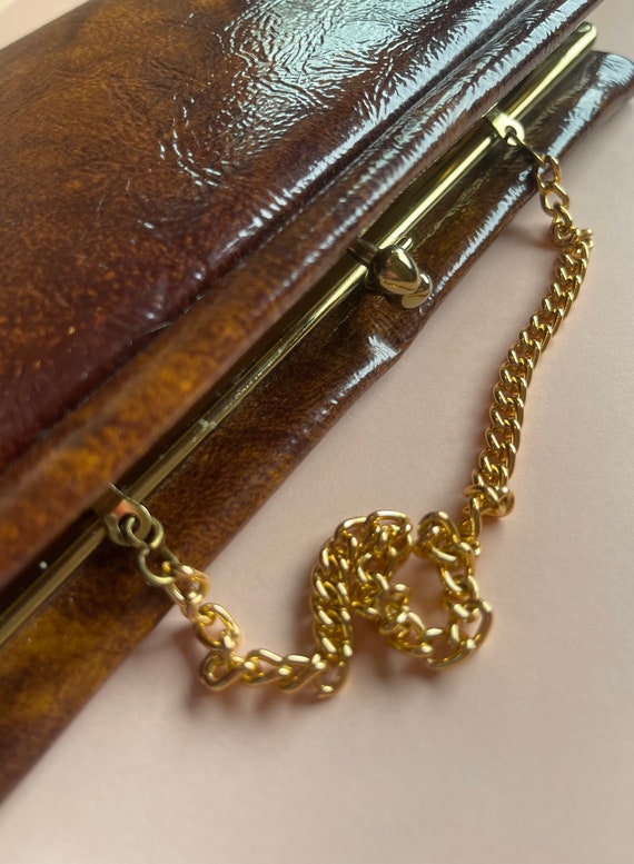 Gold Vinyl Clutch with Glitter Detail, Vintage Gold H… - Gem