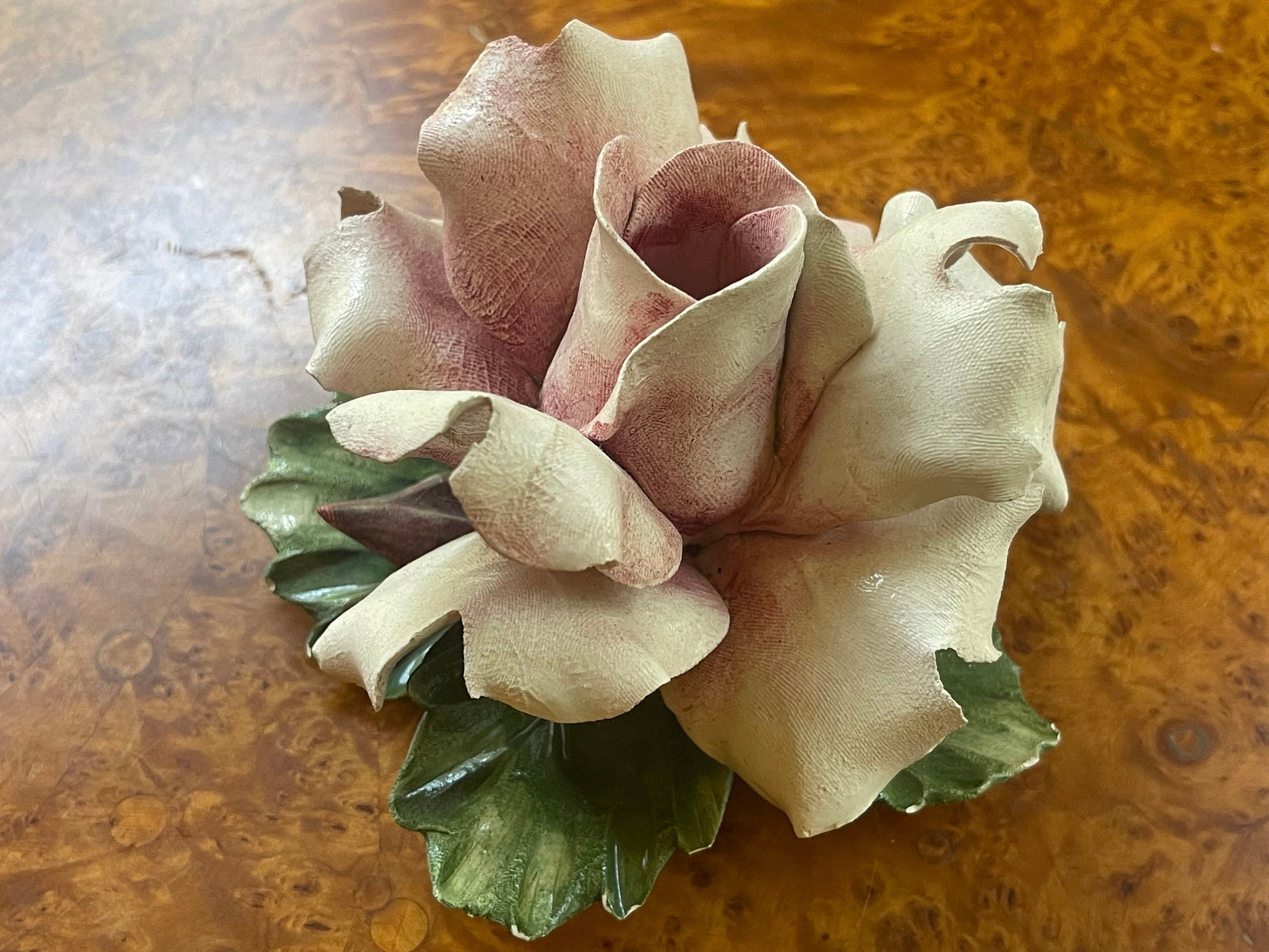 Large Blooming Pink Porcelain Rose- Vintage Capodimonte Italian ...