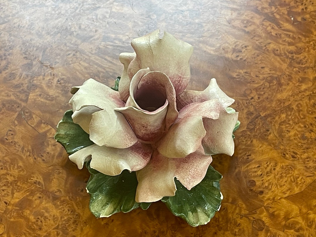 Large Blooming Pink Porcelain Rose- Vintage Capodimonte Italian ...