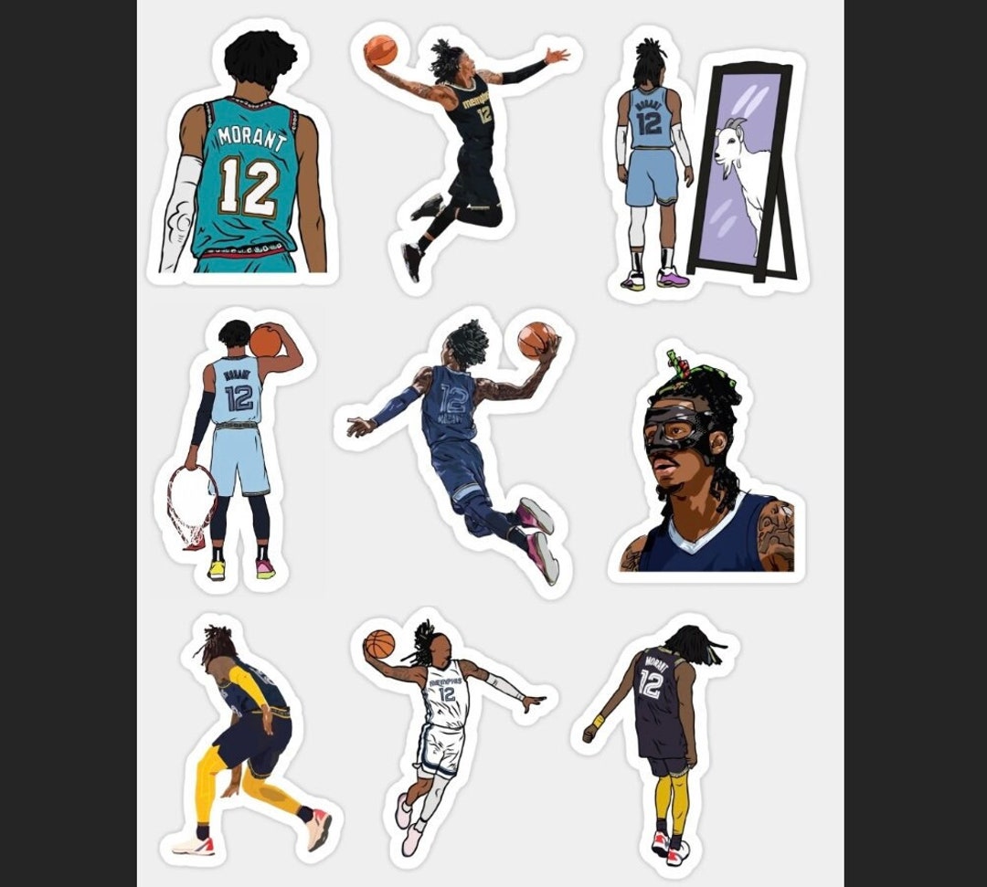 Ja Morant Glossy Sticker Pack Sheet of 9 Stickers 3 Each, Water ...