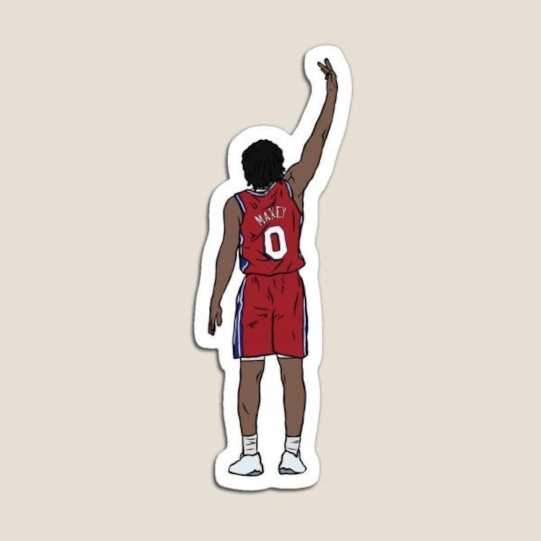 Tyrese Maxey 3 Point Celebration Glossy Sticker 3, Water Resistant ...