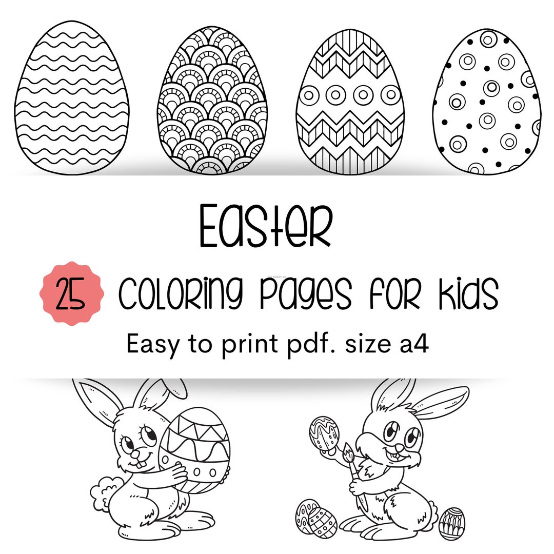 25 X A4 Easter Coloring Pages for Kids eggs and Bunny's Printable - Etsy