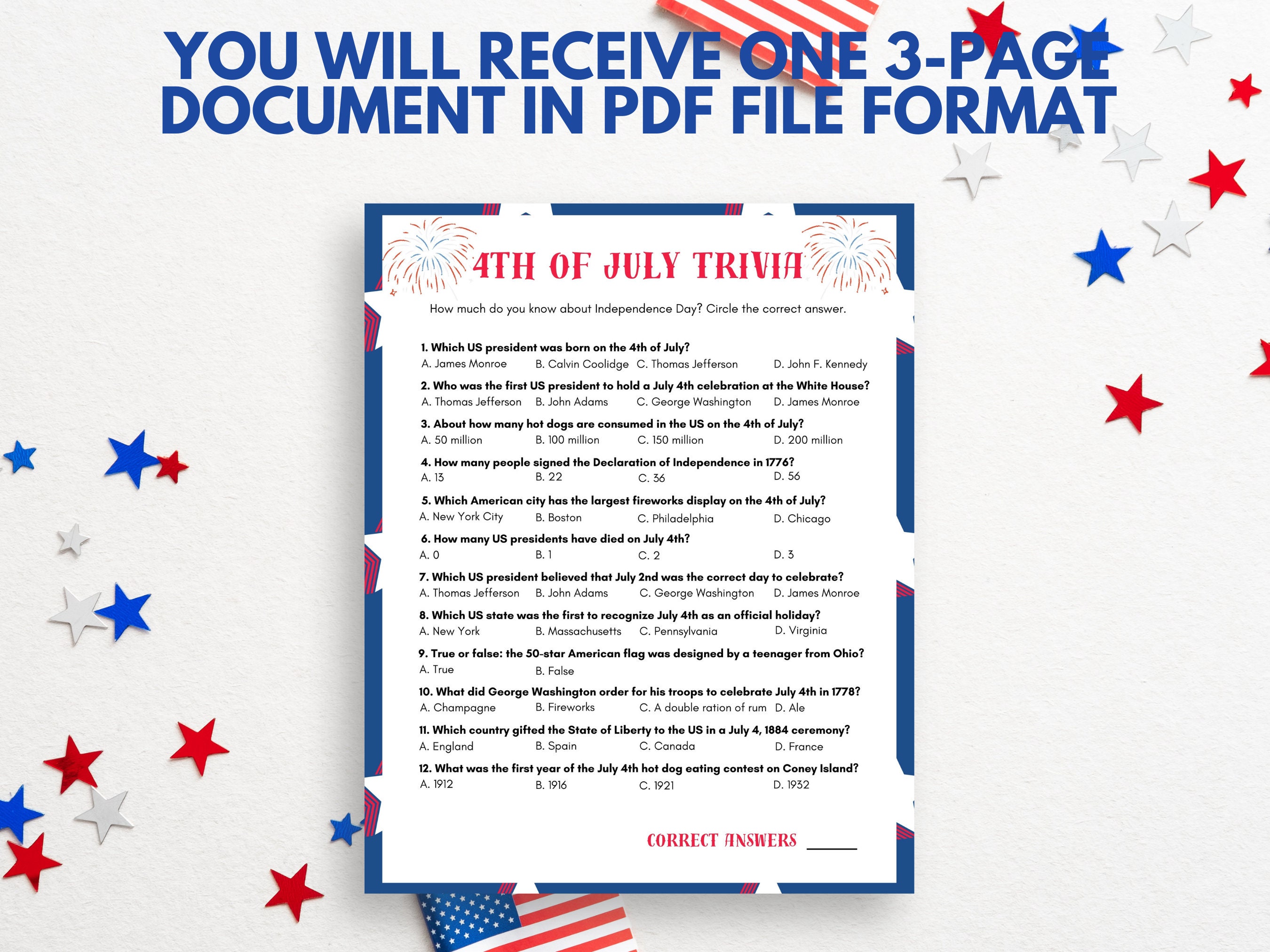 4th of July Trivia, Fourth of July Quiz Game, Independence Day ...