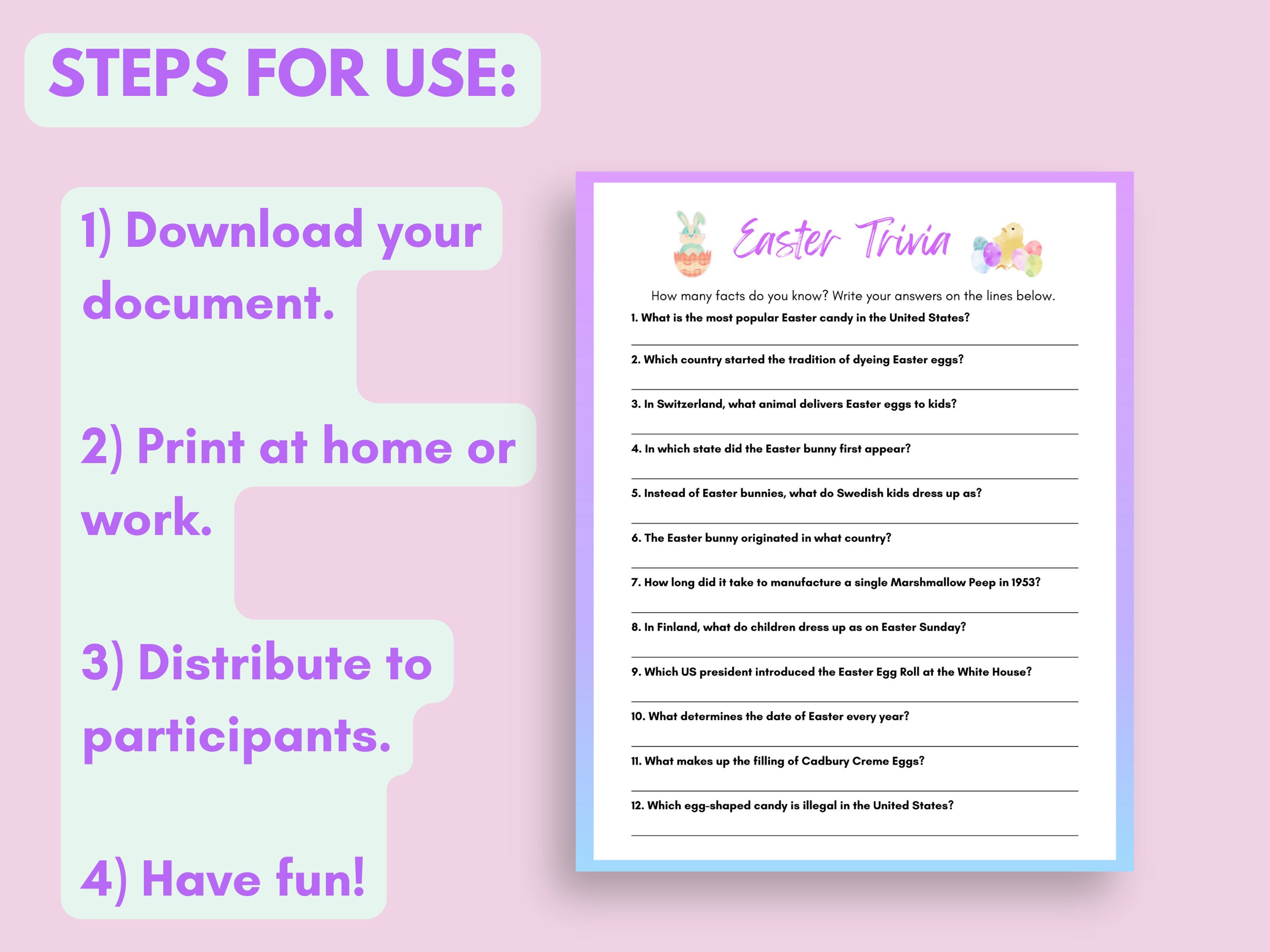 Easter Trivia Game, Spring Trivia Game, Easter Activity, Family Game ...