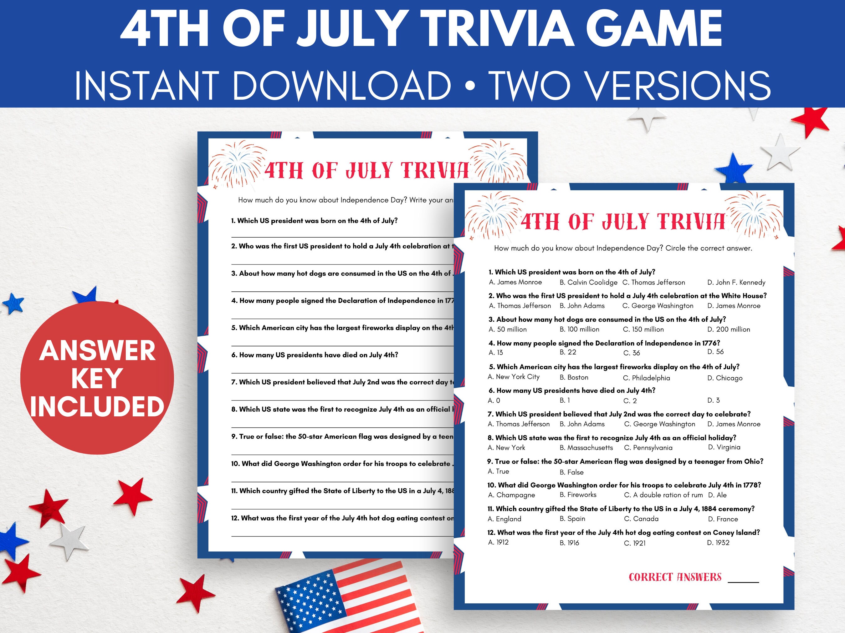 4th of July Trivia, Fourth of July Quiz Game, Independence Day ...