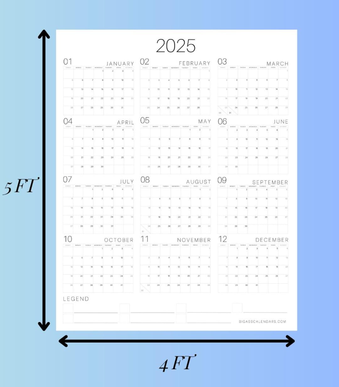 Massive Wall Calendar 2025 | Minimalist 4ft X 5ft Dry Erase Yearly ...