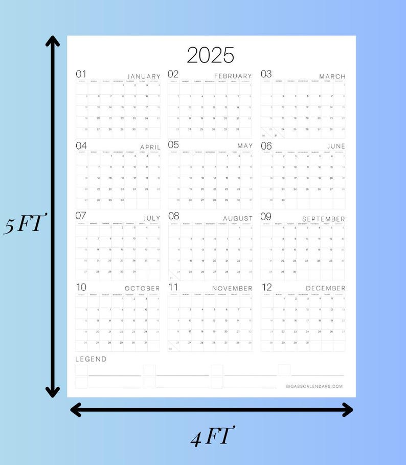Massive Wall Calendar 2025 | Minimalist 4ft X 5ft Dry Erase Yearly ...
