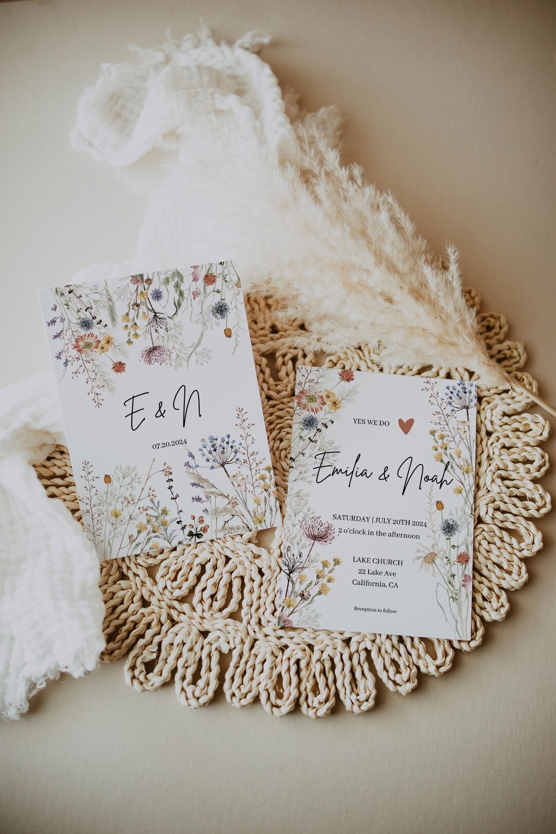 Wedding Invitation Wildflower Canva Invitiation Boho Wedding Card ...