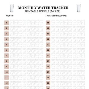 Monthly Water Tracker Printable, Water Intake Tracker, Hydration ...