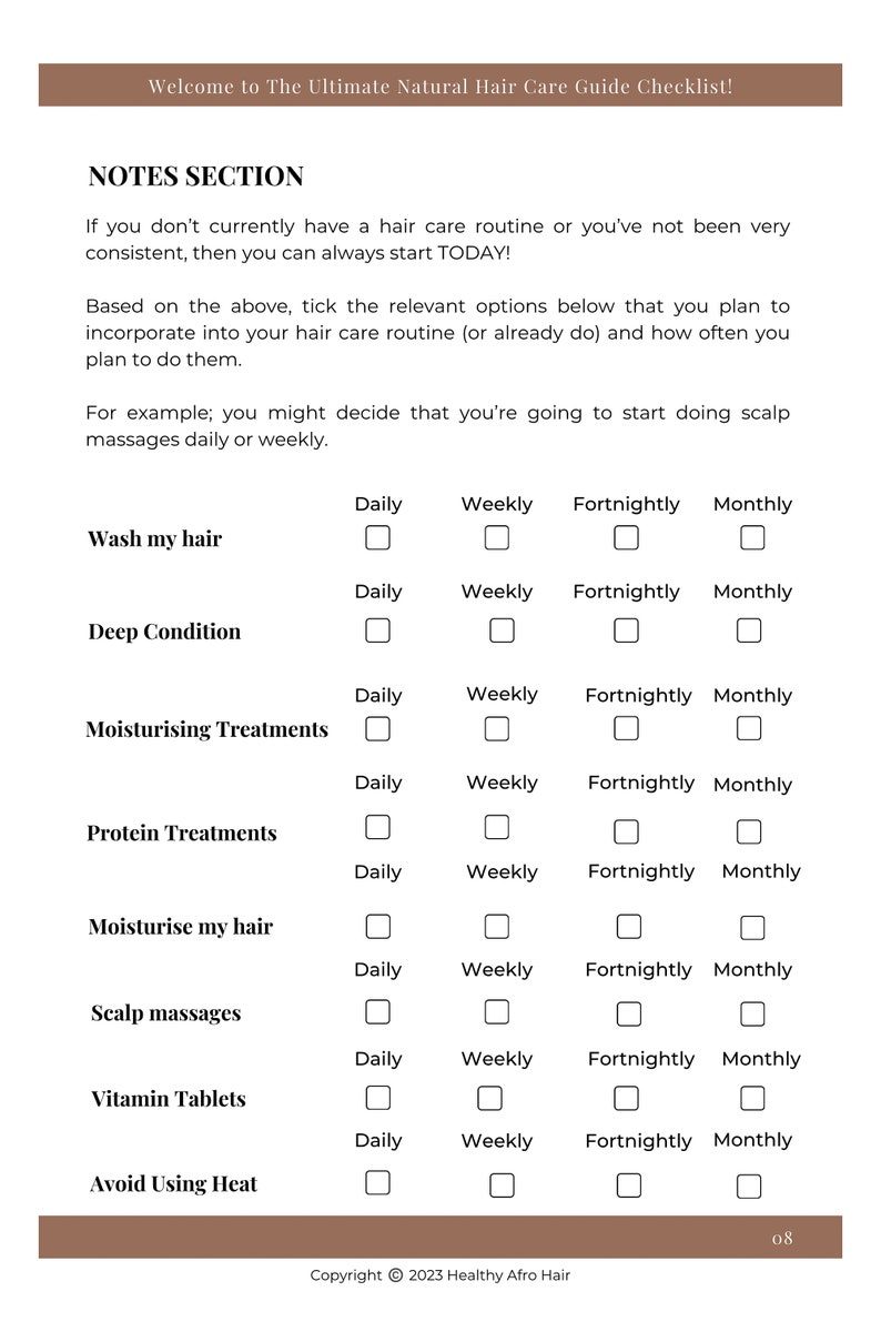 Natural Hair Care, Hair Care Checklist & Journal/planner for Black ...