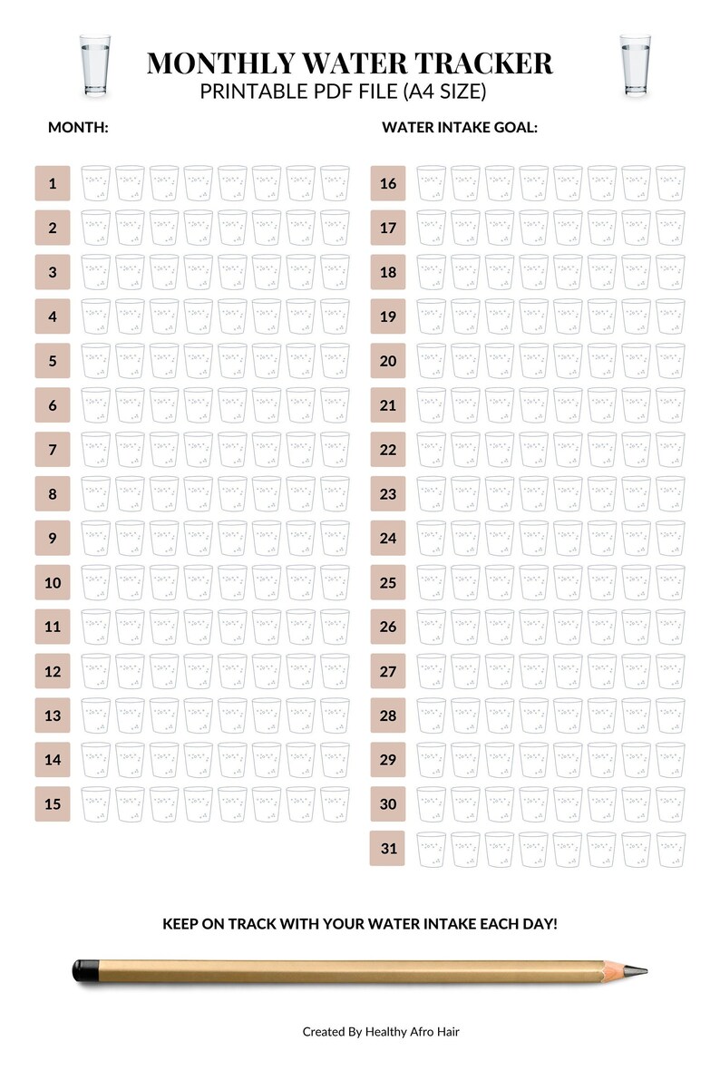 Monthly Water Tracker Printable, Water Intake Tracker, Hydration ...