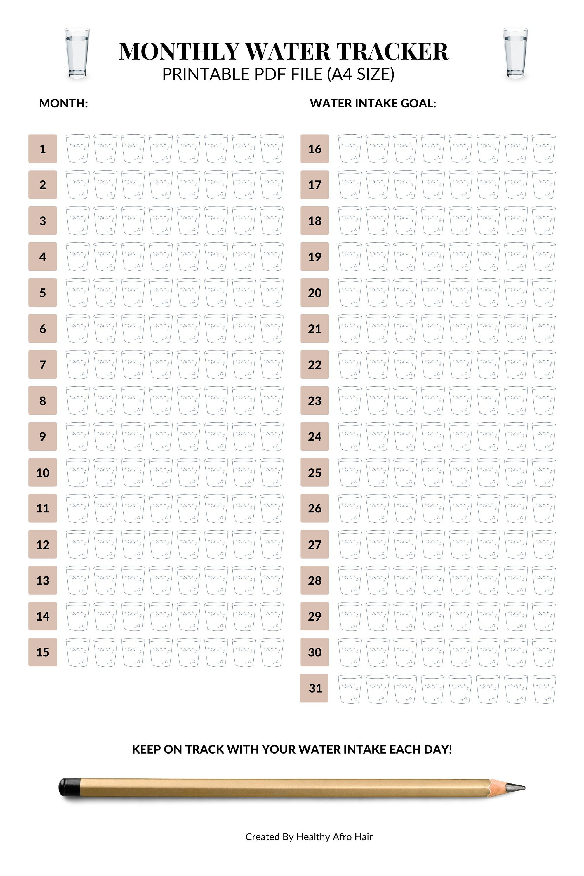 Monthly Water Tracker Printable, Hydration Habit, A4/US Letter (digital ...